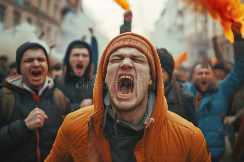 Protester Shouting during Demonstration Stock Illustration ...