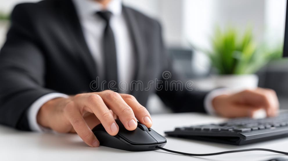 Man Using Mouse at Desk. Modern Office Environment and Digital ...