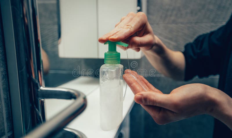 Close Up. Man Using Bactericidal Soap for Washing Hands Stock Photo ...