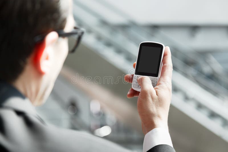 Close Up of a Man Using Cell Phone Stock Image - Image of manager ...