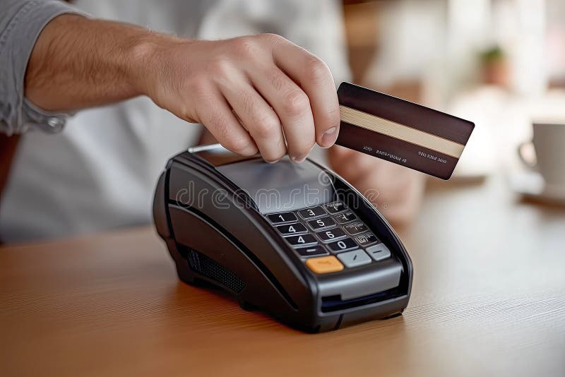 Close Up of Man Using Credit Card while Paying in Cafe. Stock ...
