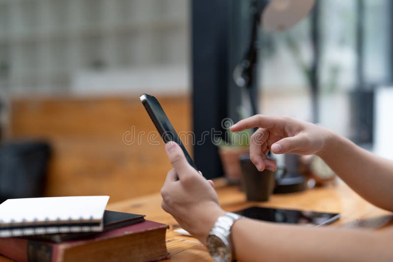 Close Up of Man Using Mobile Phone at Home, Close Up Stock Image ...