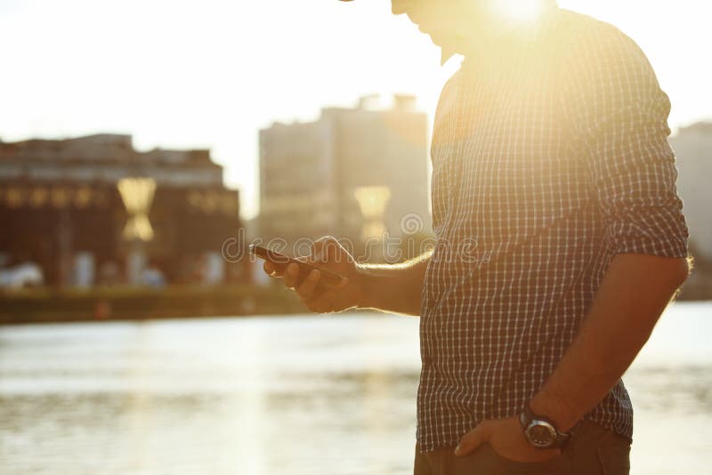 Close Up of Man Using Mobile Smart Phone Stock Photo - Image of reading ...