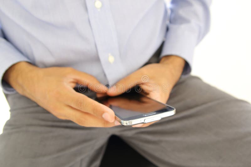 Close Up of a Man Using Mobile Smart Phone Stock Image - Image of cell ...