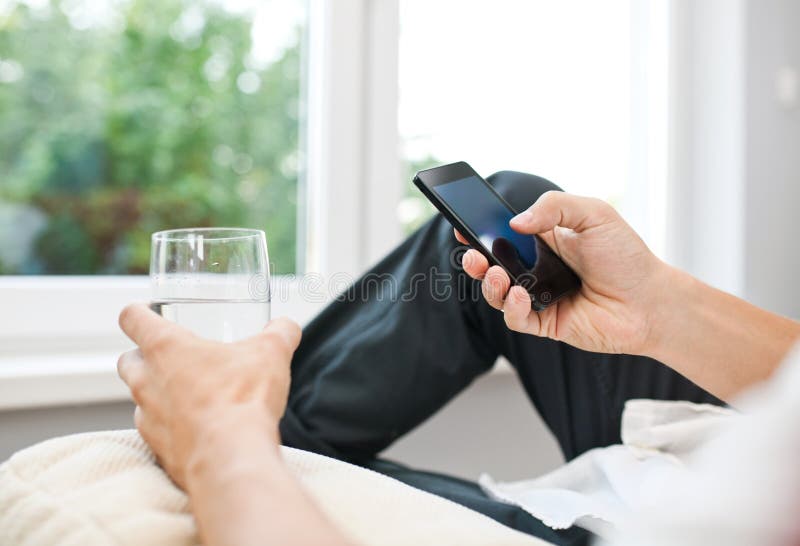 Close Up of a Man Using Mobile Smart Phone Stock Photo - Image of ...