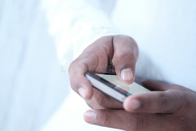 Close Up of a Young Man Using Mobile Smart Phone Stock Image - Image of ...