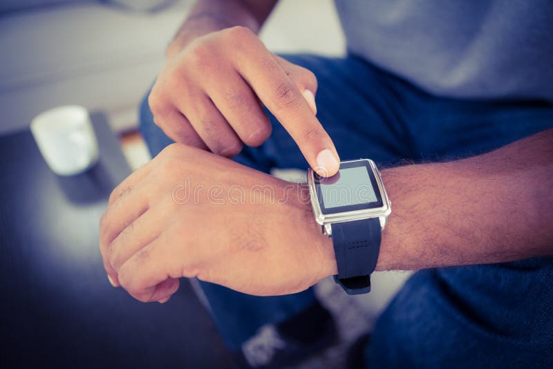 Close-up of Man Using Smart Watch Stock Image - Image of wireless ...