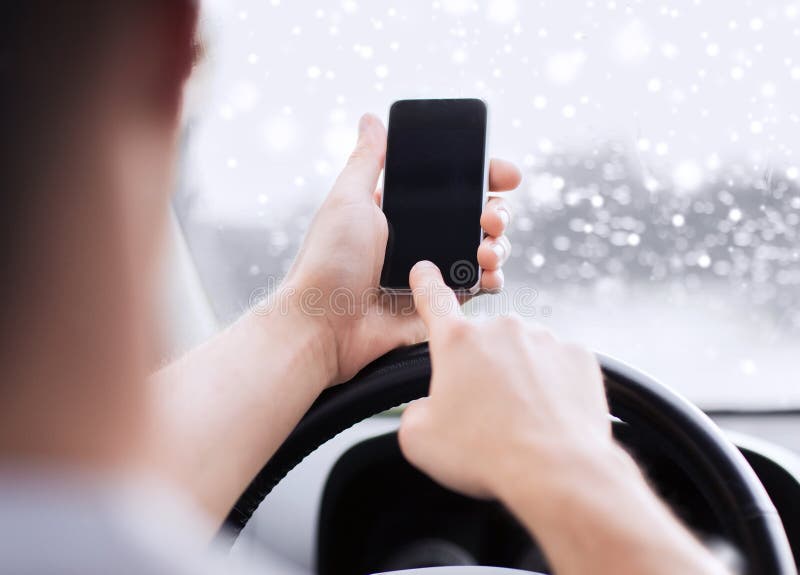 Close Up of Man Using Smartphone while Driving Car Stock Image - Image ...
