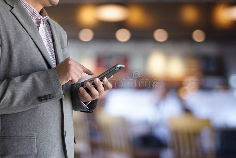 Man using phone stock image. Image of connection, coffee - 110115293