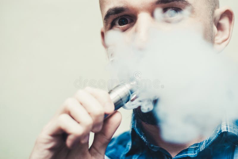 Close Up Portrait of a Man Vaping. Stock Image - Image of male, casual ...