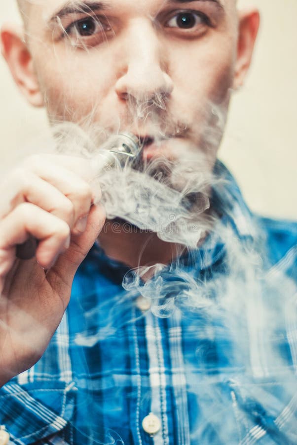 Close Up Portrait of a Man Vaping. Stock Image - Image of modern ...