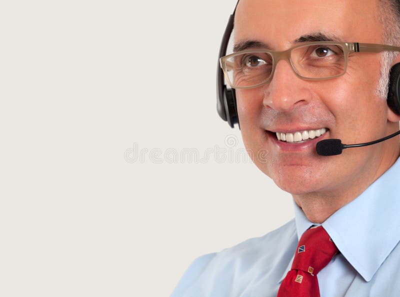 Close Up of a Man Wearing a Headset Stock Photo - Image of handsome ...
