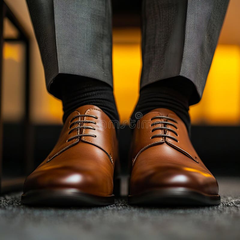 A Close Up of a Man Wearing a Pair of Brown Shoes Stock Image - Image ...