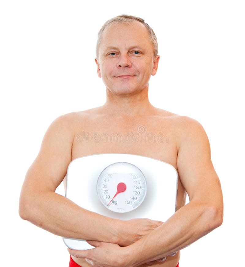 Close-up of a Man with Weight Scale Stock Image - Image of scale ...