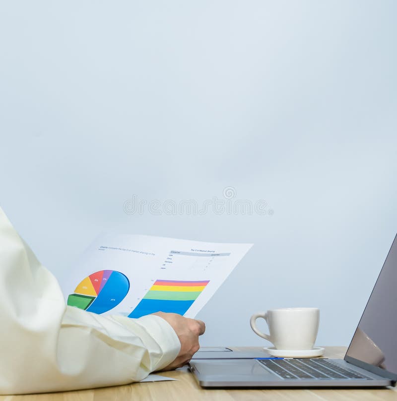 Close Up Man Work on Document Graph with Copy Space Background Stock ...