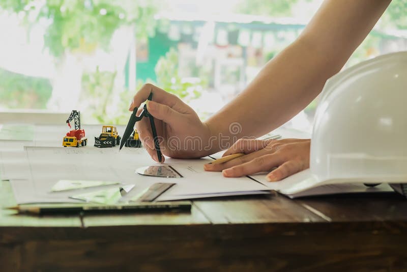 Close Up Man Working of Architect Sketching a Construction Proje Stock ...