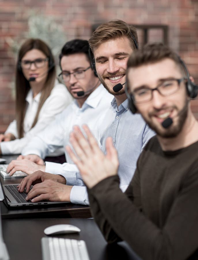 Close Up.the Manager and Operators of the Call Centre Workplace Stock ...