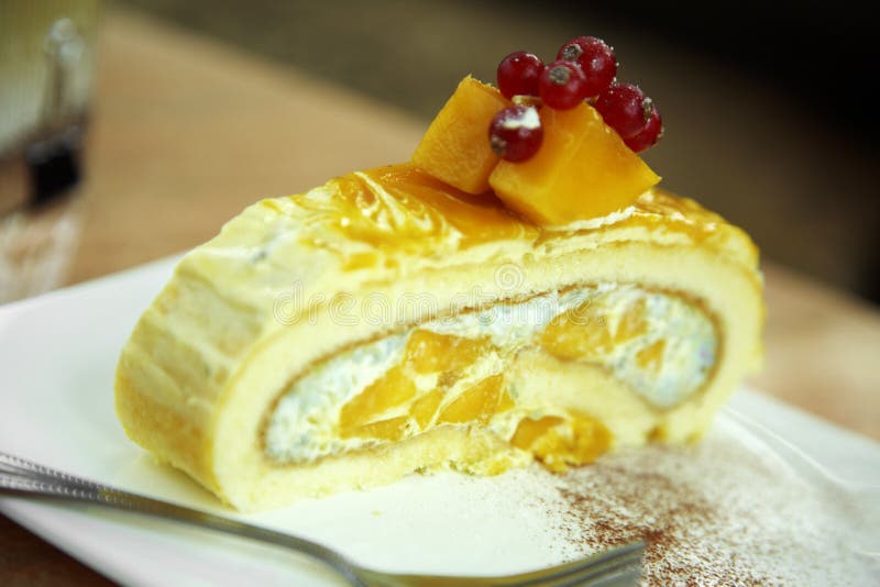 Mango roll cake stock image. Image of cakes, food, nobody - 14472803