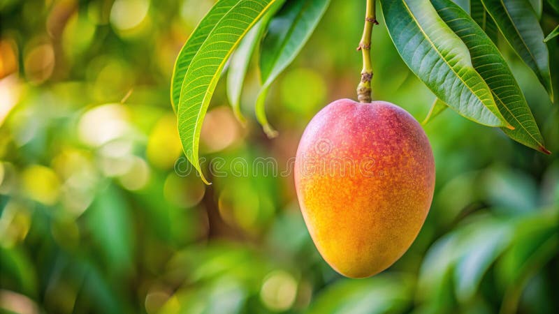 Close-Up of a Mango Hanging on a Tree - Generative AI Stock Image ...