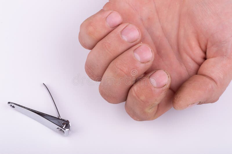 Close Up of Manicure for a Man Nails Fingernail Cutting Isolated on ...