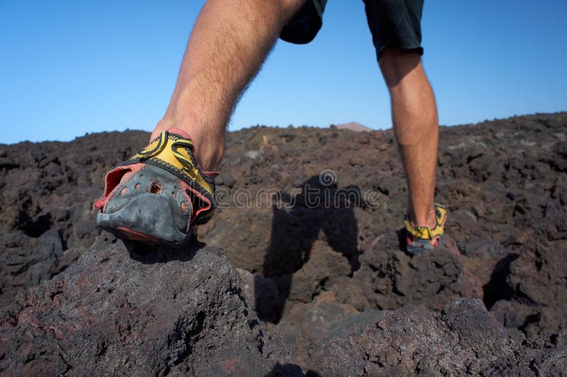 Close-up of Mans Feet Walking on Lava Field Stock Image - Image of ...