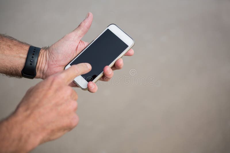 Close-up of Mans Hands Using Mobile Phone Stock Image - Image of ...