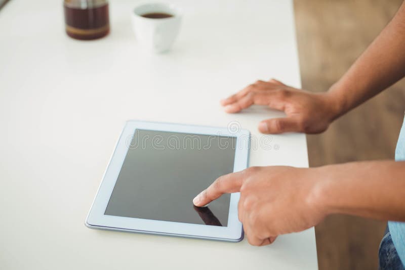 Close Up of Mans Hands Using Tablet Stock Image - Image of domestic ...