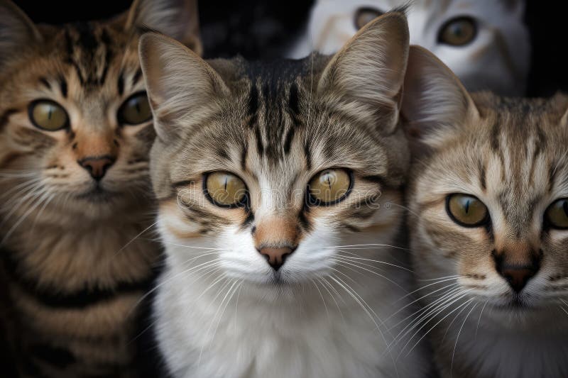 Close-up of Many Cats Eyes, All Looking Straight at the Camera Stock ...