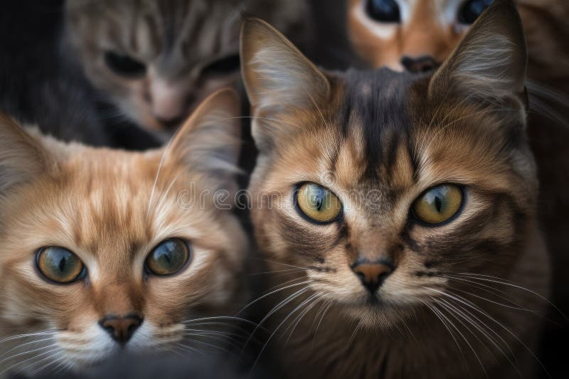 Close-up of Many Cats Eyes, Looking at You with Curiosity Stock Photo ...