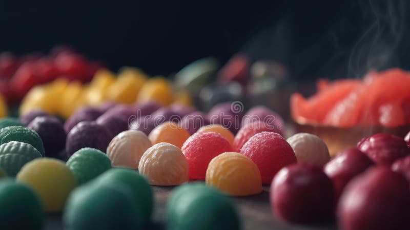 A Close Up of Many Different Colored Candies on a Table Stock ...
