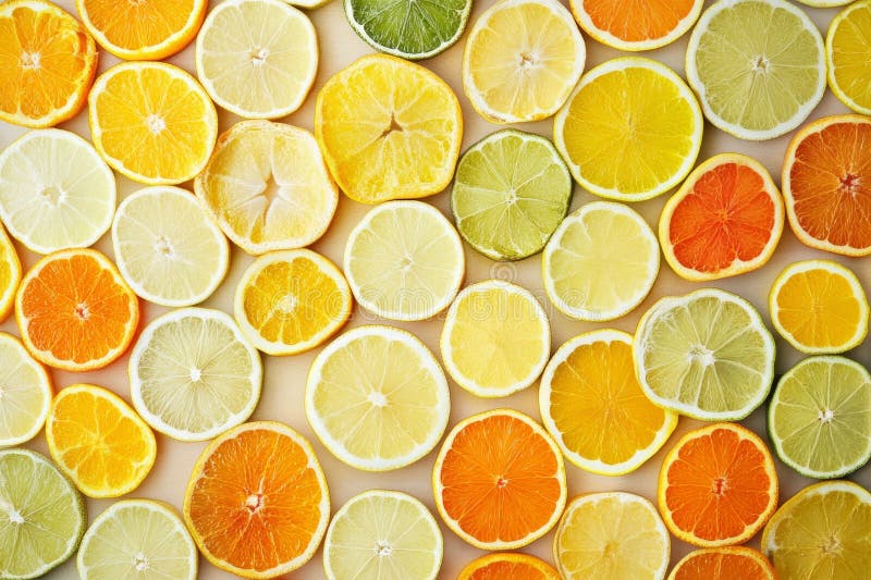 A Close Up of Many Different Colored Oranges and Lemons Stock ...