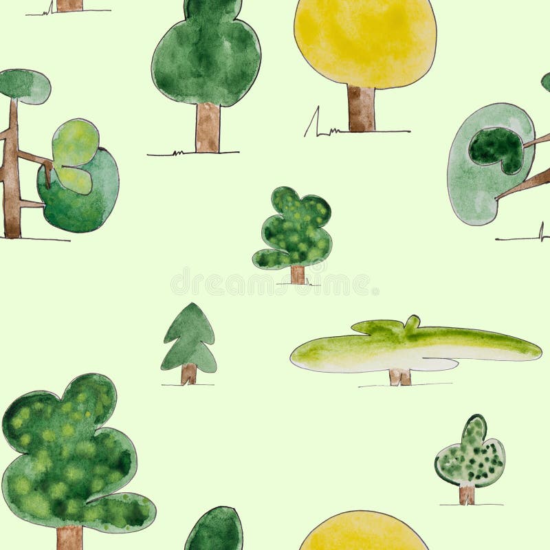 A Close Up of Many Different Trees on Display. Seamless Pattern Stock ...