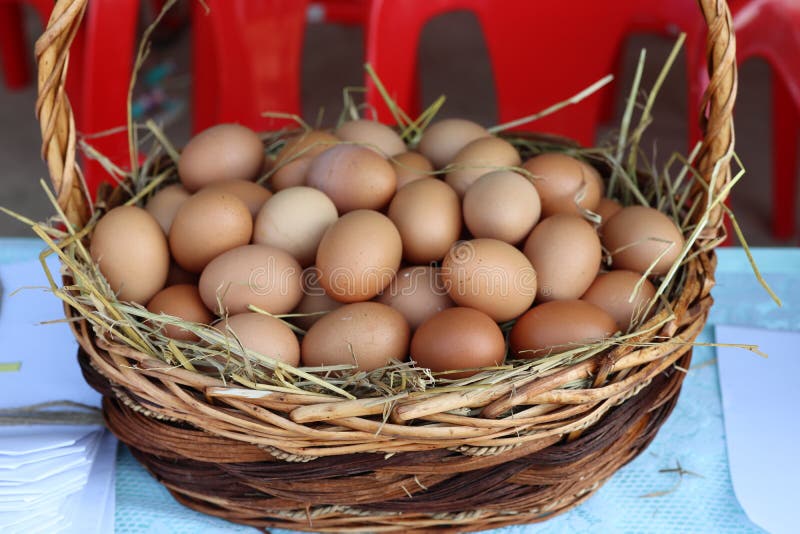 Close Up, Many Eggs in a Wooden Basket Stock Image - Image of close ...