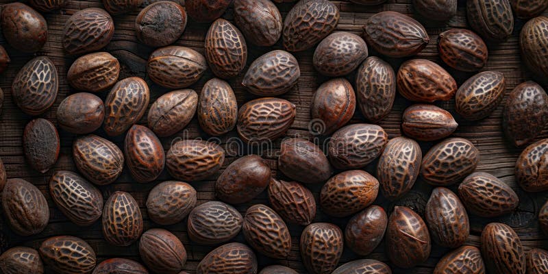 A Close Up of Many Nuts with a Wood Grain Background Stock Photo ...