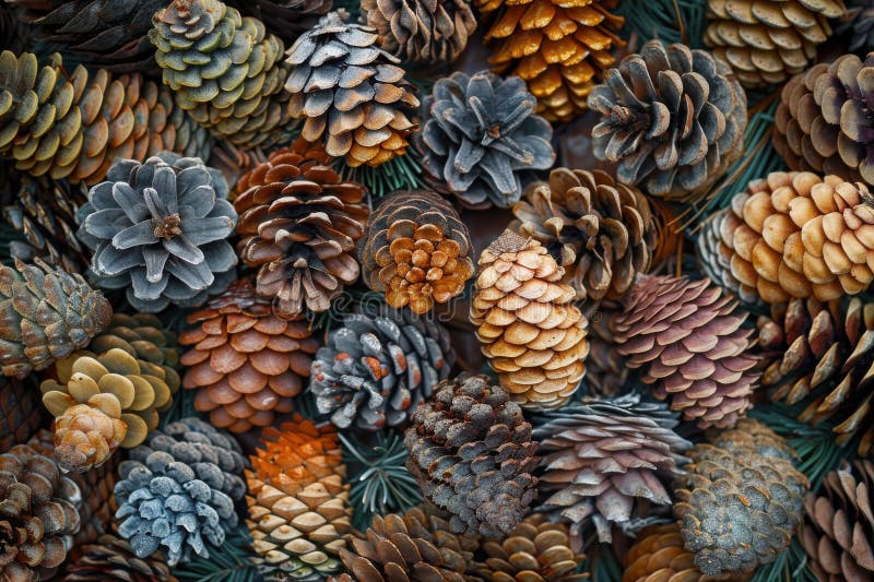 A Close Up of Many Pine Cones of Different Sizes and Colors Stock Photo ...