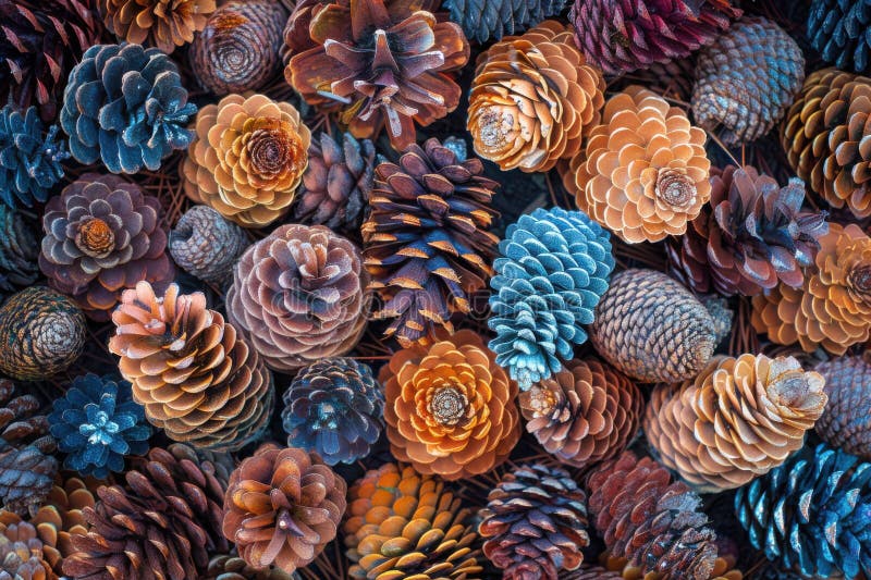A Close Up of Many Pine Cones of Different Sizes and Colors Stock Photo ...