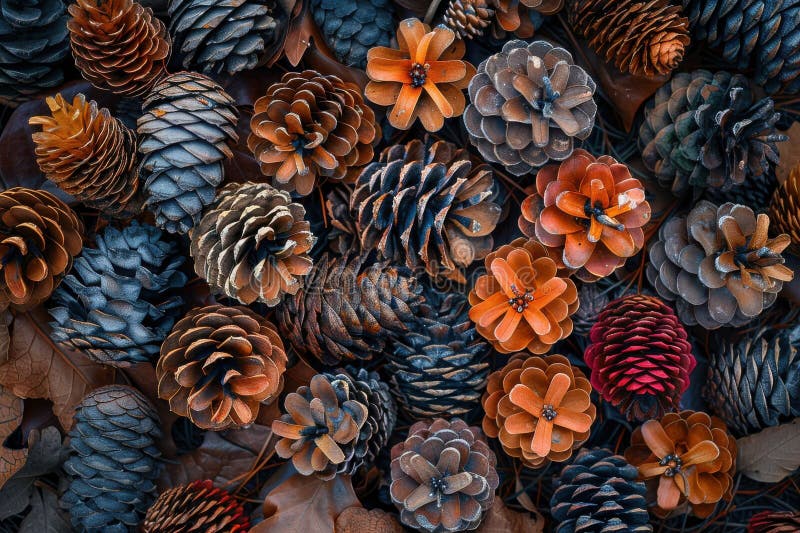 A Close Up of Many Pine Cones of Different Sizes and Colors Stock Photo ...