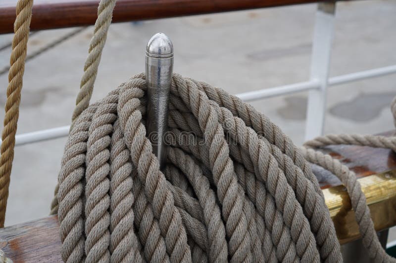 Close Up of Many Ropes Coiled Up on Board of a Sailing Tall Ship Stock ...