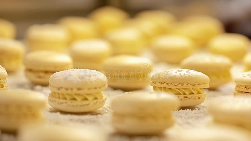 Close Up of Many Yellow Macaroons Making Stock Footage - Video of ...