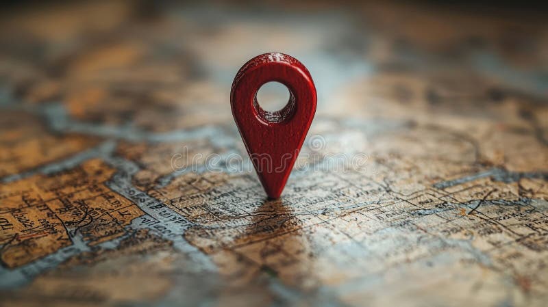 Close Up of Map with Big Red Pin at Center, Symbolizing Location. Stock ...