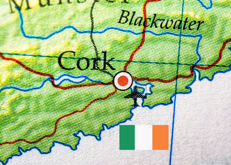 Cork on the map stock image. Image of irish, ports, roads - 334158393