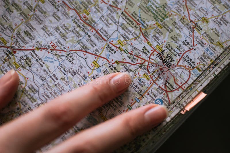A Close-up of a Map. Lviv, Ukraine Stock Image - Image of information ...