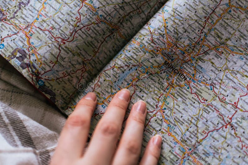 A Close-up of a Map. Munchen, Germany Stock Image - Image of girl ...