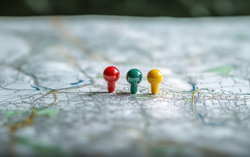 A Close Up of a Map with Pins on it Stock Photo - Image of colorful ...