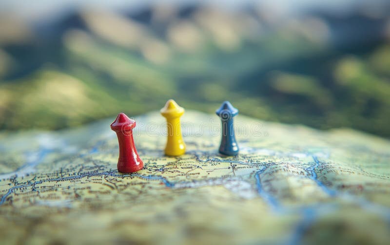 A Close Up of a Map with Pins on it Stock Photo - Image of landmark ...