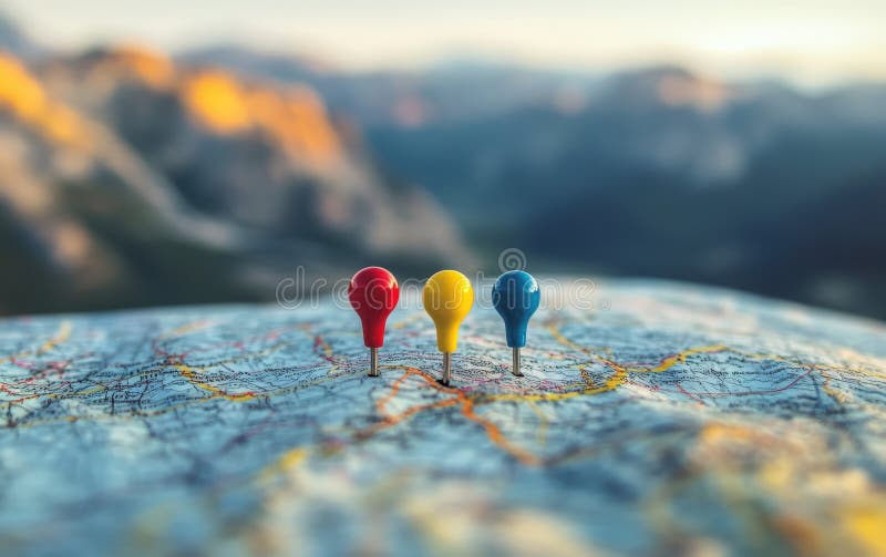A Close Up of a Map with Pins on it Stock Photo - Image of colorful ...