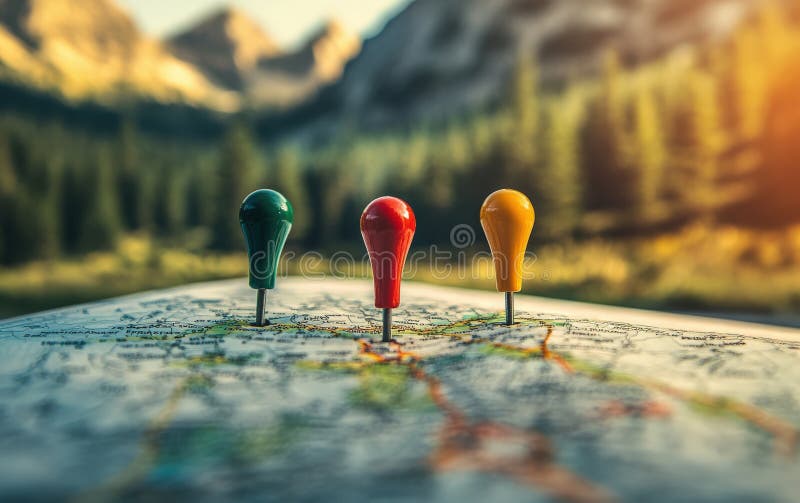 A Close Up of a Map with Pins on it Stock Photo - Image of mapping ...