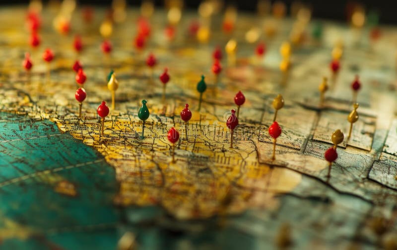 A Close Up of a Map with Pins on it Stock Image - Image of aerial ...