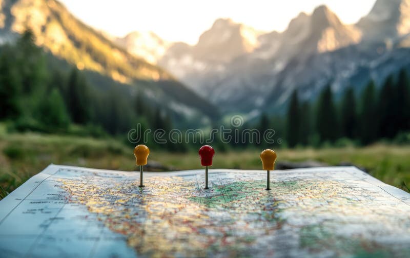 A Close Up of a Map with Pins on it Stock Image - Image of geography ...