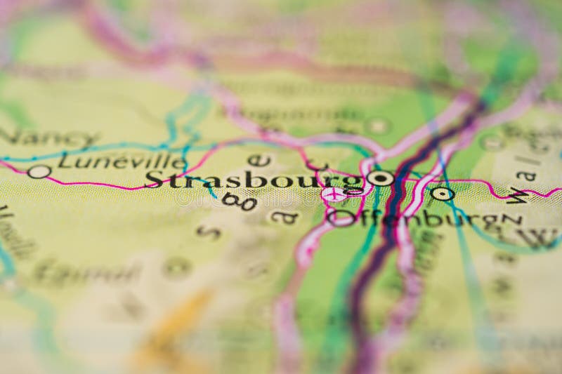 Close Up Map Showing Strasbourg and Surroundings.. Stock Image - Image ...
